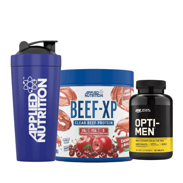 Bundle for Men – Beef‑XP Protein + Opti‑Men + Metal Shaker – MBT NUTRITION